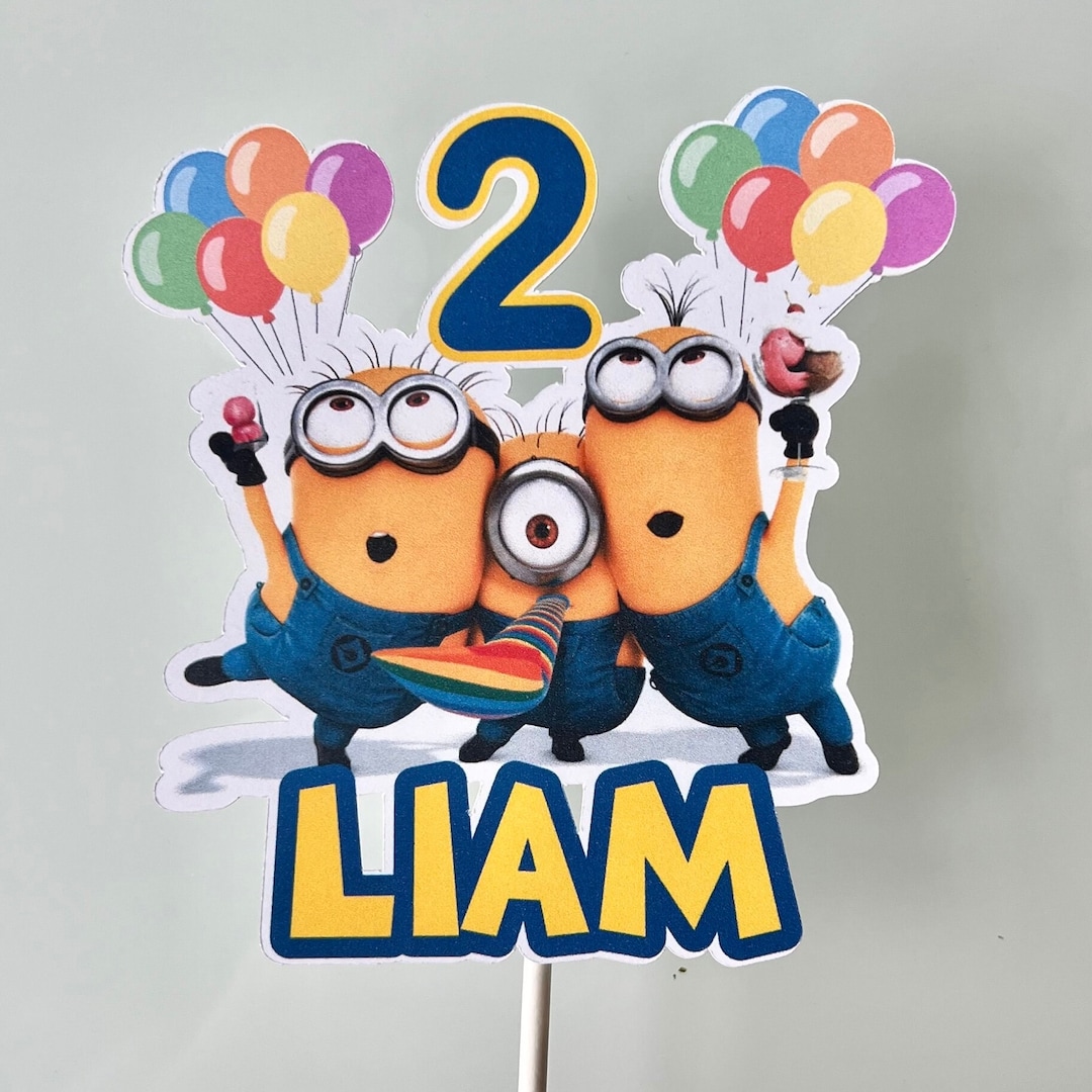 2D Party Minions Any Name/age Cake Topper Theme Cake Topper Customize ...
