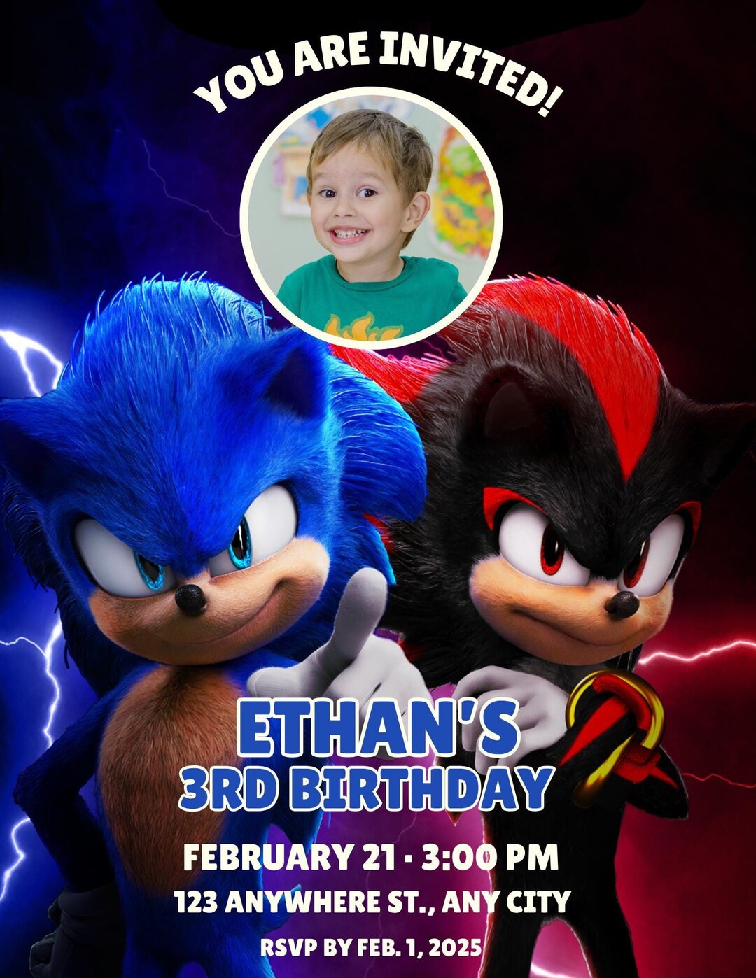 Sonic the Hedgehog & Shadow Digital Birthday Invitation E-invites - Etsy