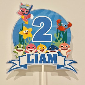 2D Cute Baby Shark Blue Any Name/age Cake Topper | Theme Cake Topper ...