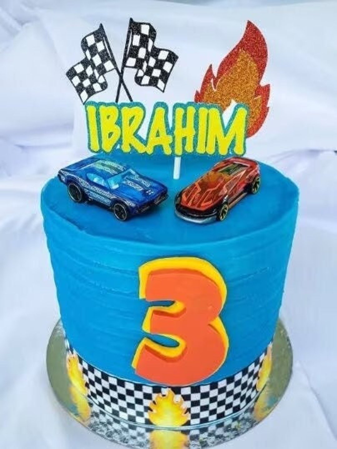 Cars Race Flag Any Name Cake Topper | Race Flag Fire Theme Birthday ...