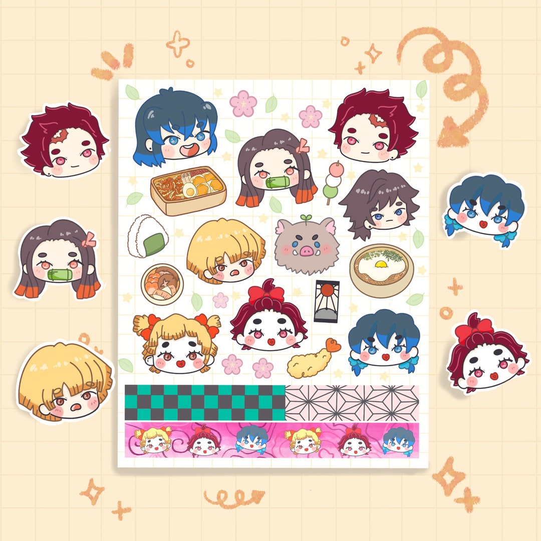 Kawaii Demon Anime Sticker Sheet - Bullet Journal, Washi Tape Sample ...