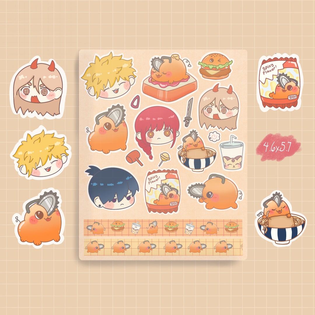Kawaii Chainsaw Anime Sticker Sheet - Fanart Bujo Bullet Journal ...