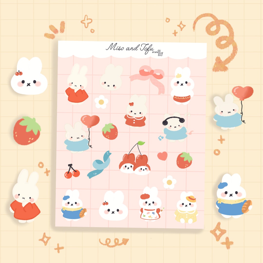White Bunny Sticker Sheet - Bujo, Bullet Journal, Scrapbooking Stickers ...