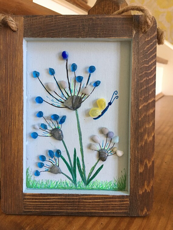 Blue Flower Pebble Art | Etsy