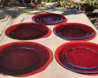 Red Glass Plates | Etsy