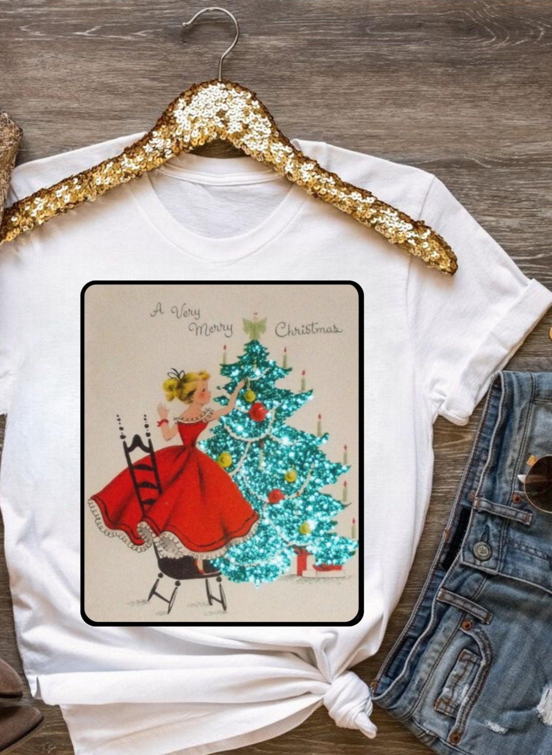 Sparkle Vintage Christmas Tree Shirt - Etsy