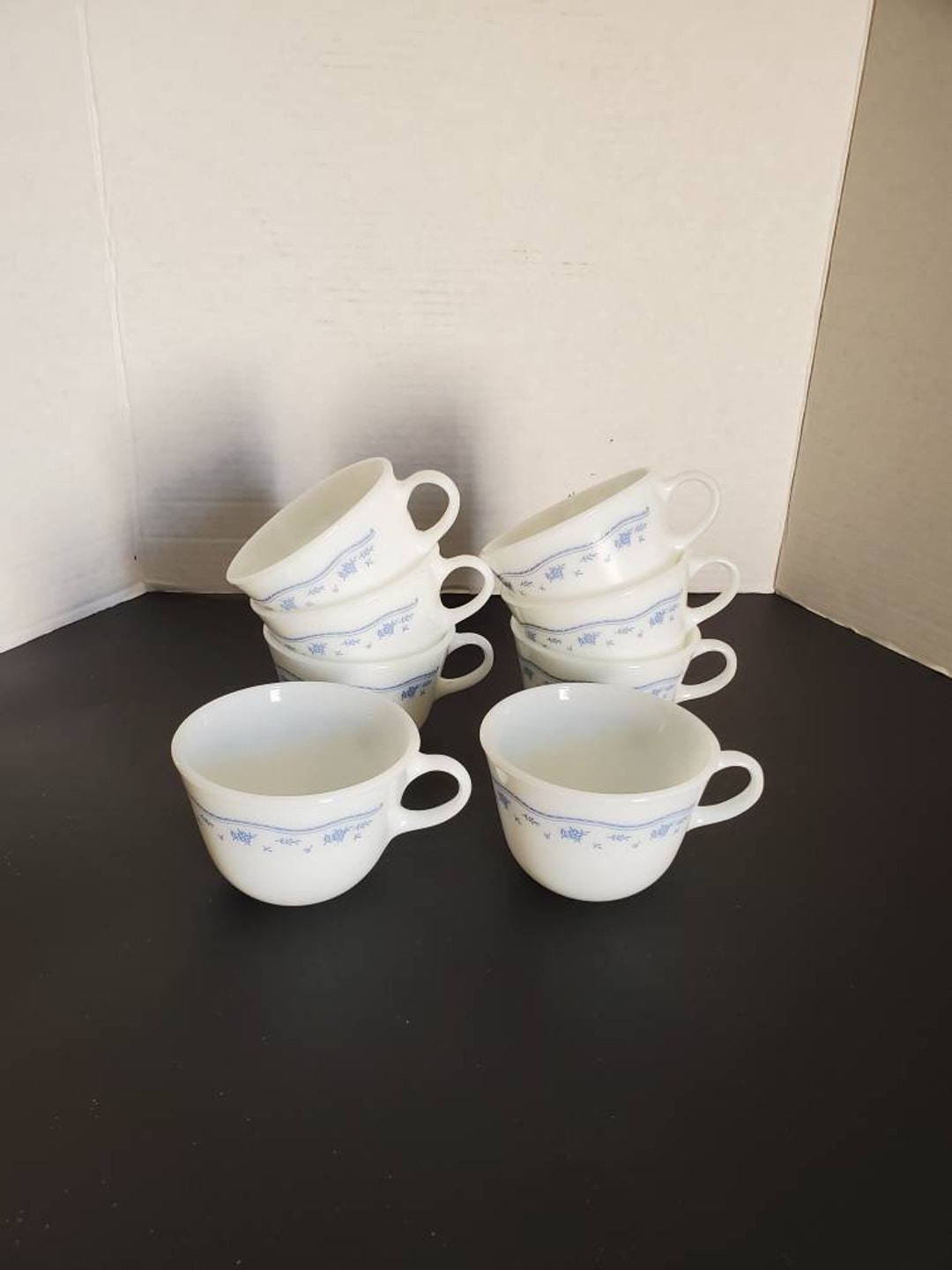 Vintage 8pc Pyrex Milk Glass With A Morning Blue Floral Pattern Design ...