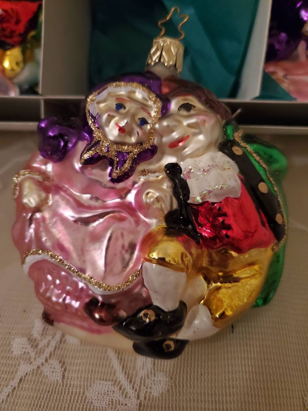 Vintage 6pc Set Old World Christmas Holiday Ornaments Mr and Mrs Fezzy ...