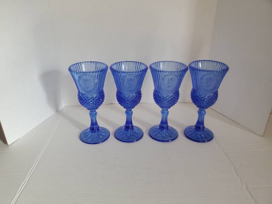 6-pc Set Vintage Avon Cobalt Blue Glass Cups With Marthas Face ...