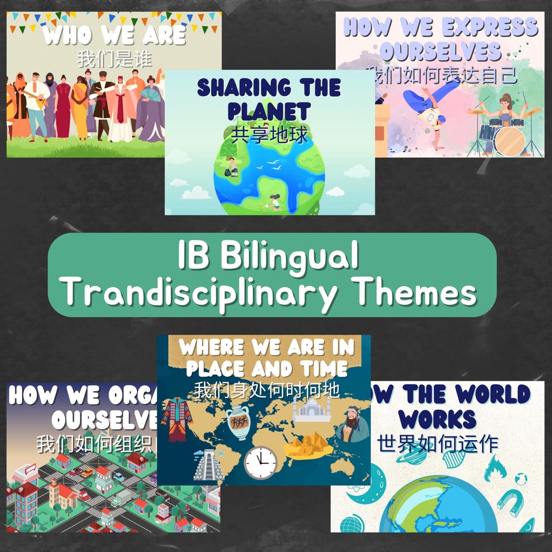IB PYP Transdisciplinary Themes Decorative Classroom Poster Bilingual ...