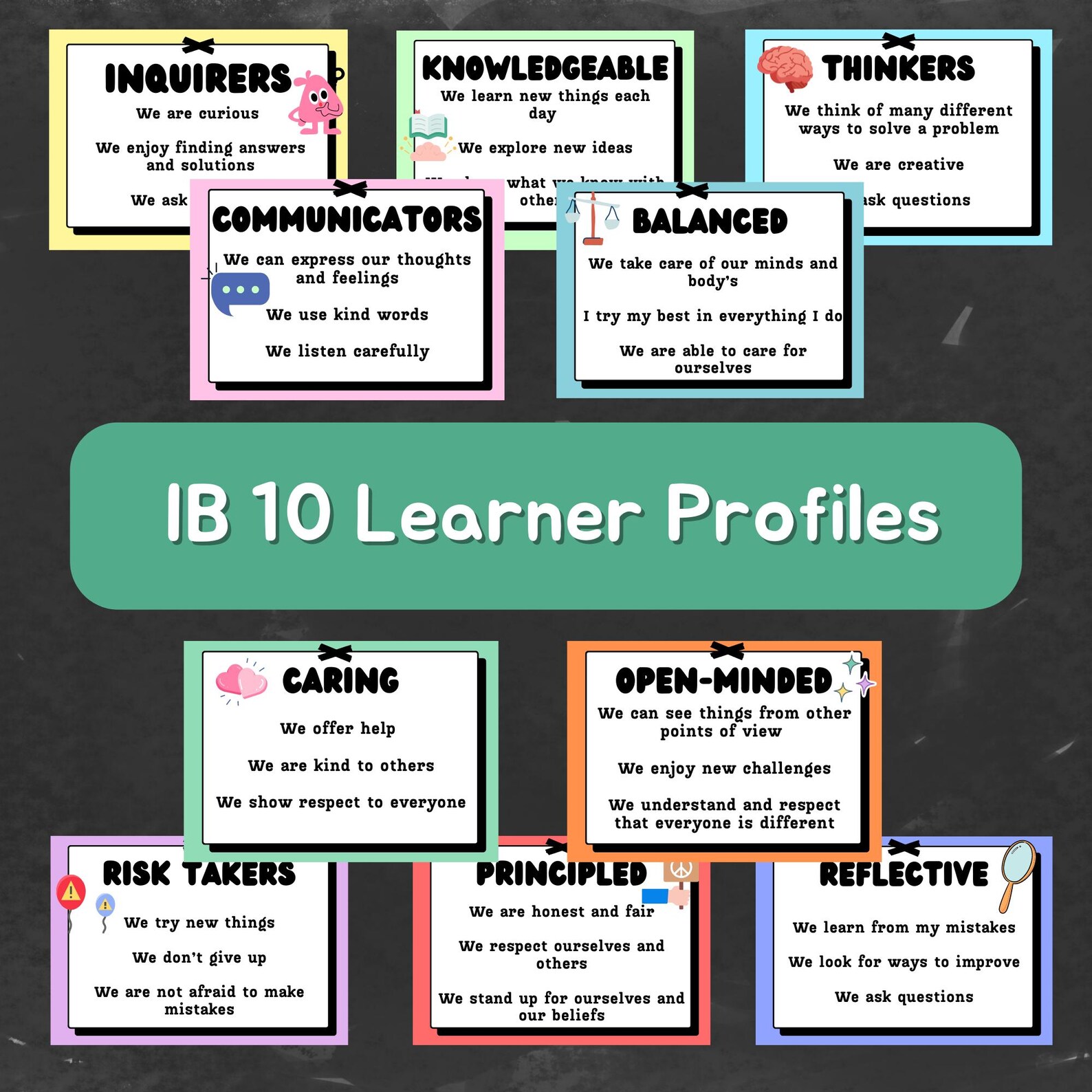 IB PYP 10 Learner Profiles Decorative Classroom Poster Digital Download ...