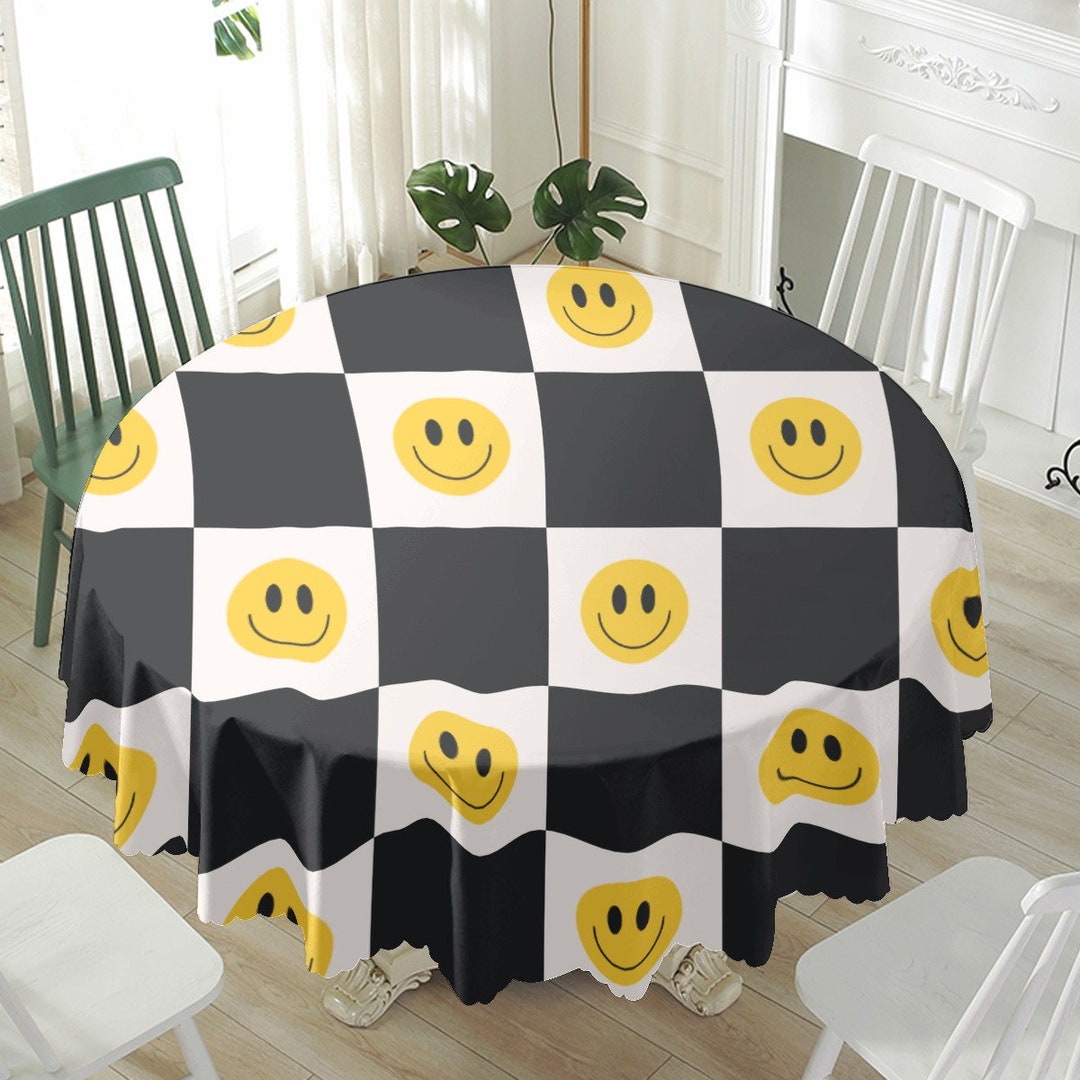 Checkered Smiley Face Waterproof Tablecloth Round 180gsm - Etsy
