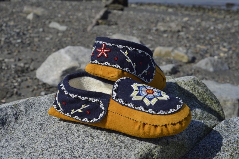 Authentic Leather Moccasins Hand Beaded Slippers Moccs - Etsy Canada