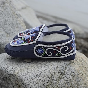 Moccasins Beaded Blue Leather 100% Leather Authentic Hand Beaded - Etsy