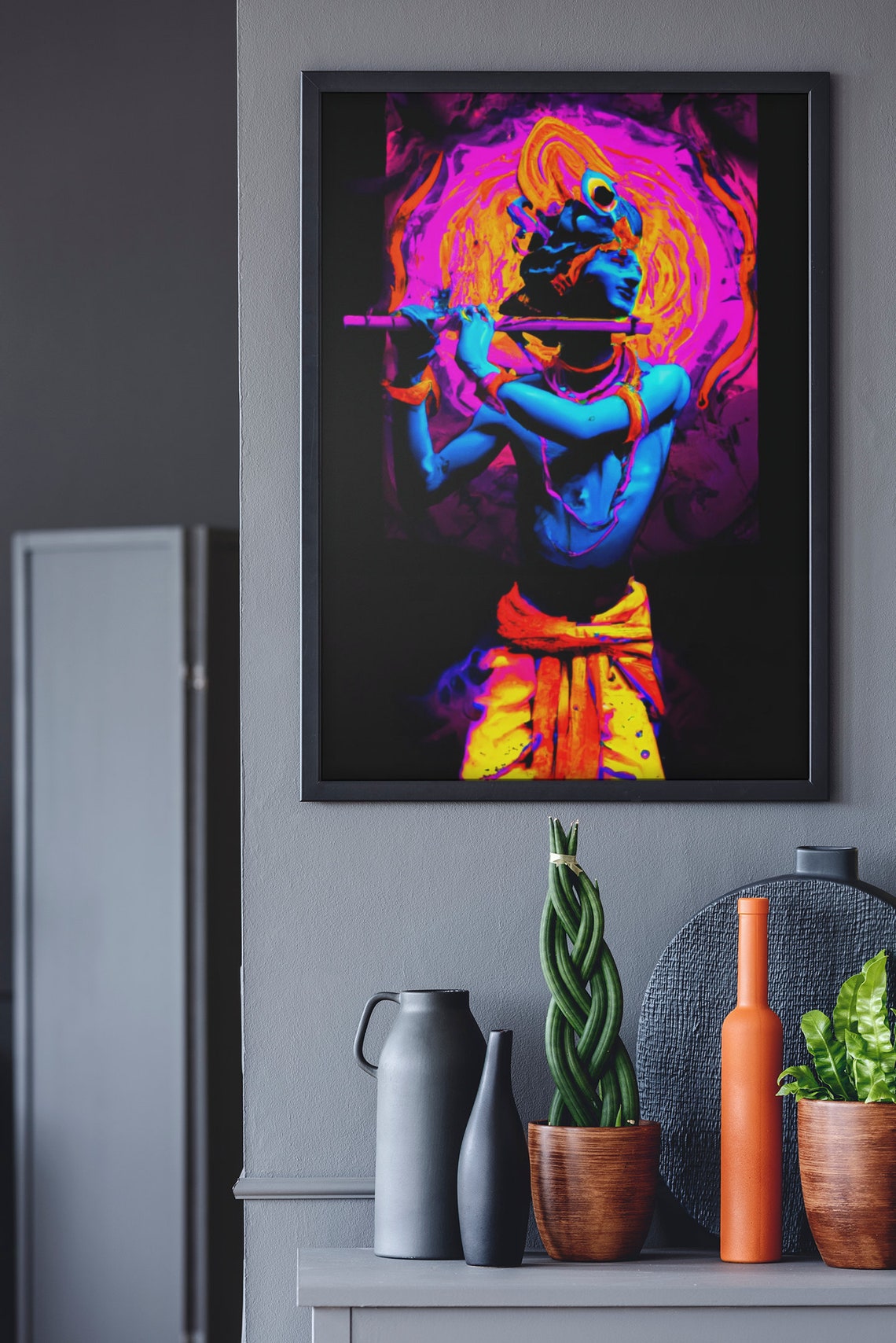 Digital Art of Lord Krishna | Neon Lit | Synthwave | Modern Art | Wall ...