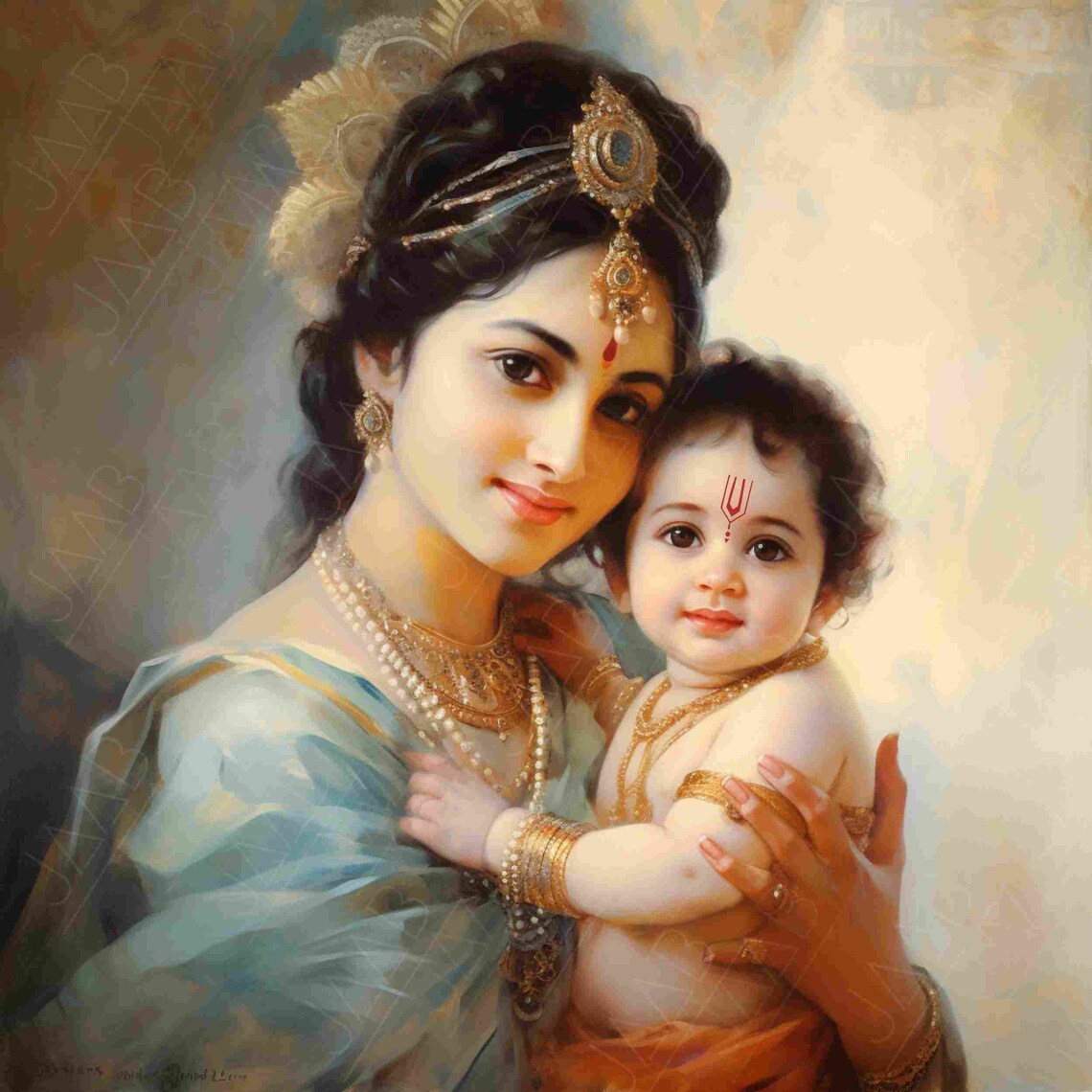 Krishna, Hindu God, as a Baby With Mother Yashoda for Printable Art ...