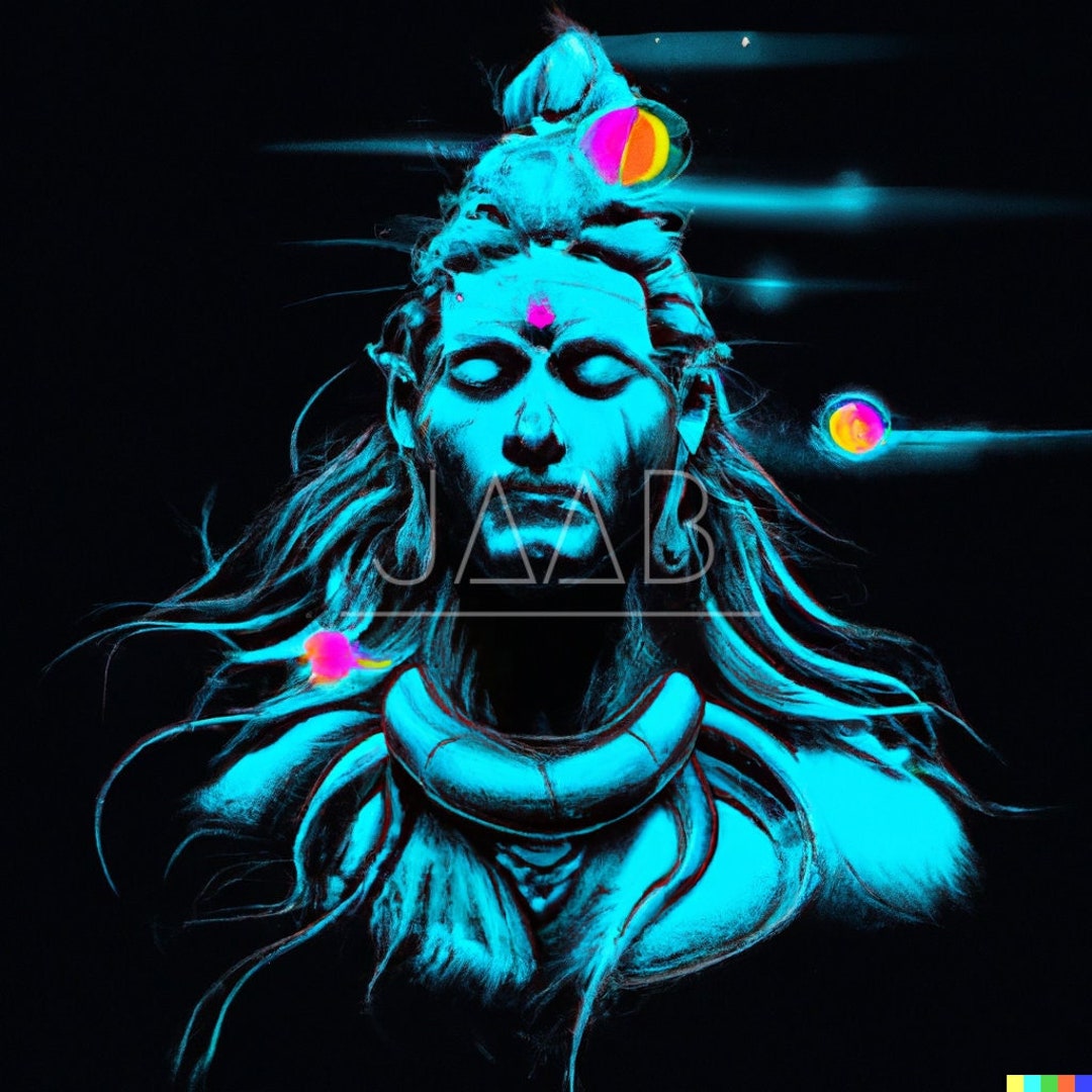 Downloadable Digital Art of Lord Shiva in Meditation Neon Lit Synthwave ...