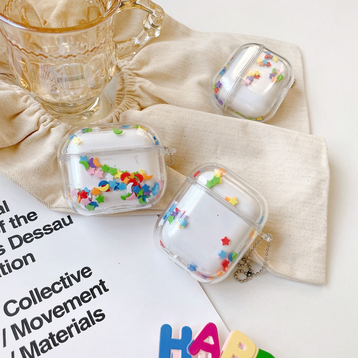 Clear Airpod Case With Movable Star and Moon Pieces Flower - Etsy