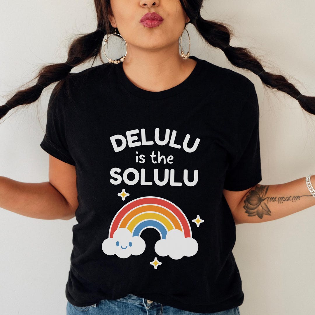 Retro Rainbow Shirt Design, Delulu is the Solulu PNG, Meme Graphic ...