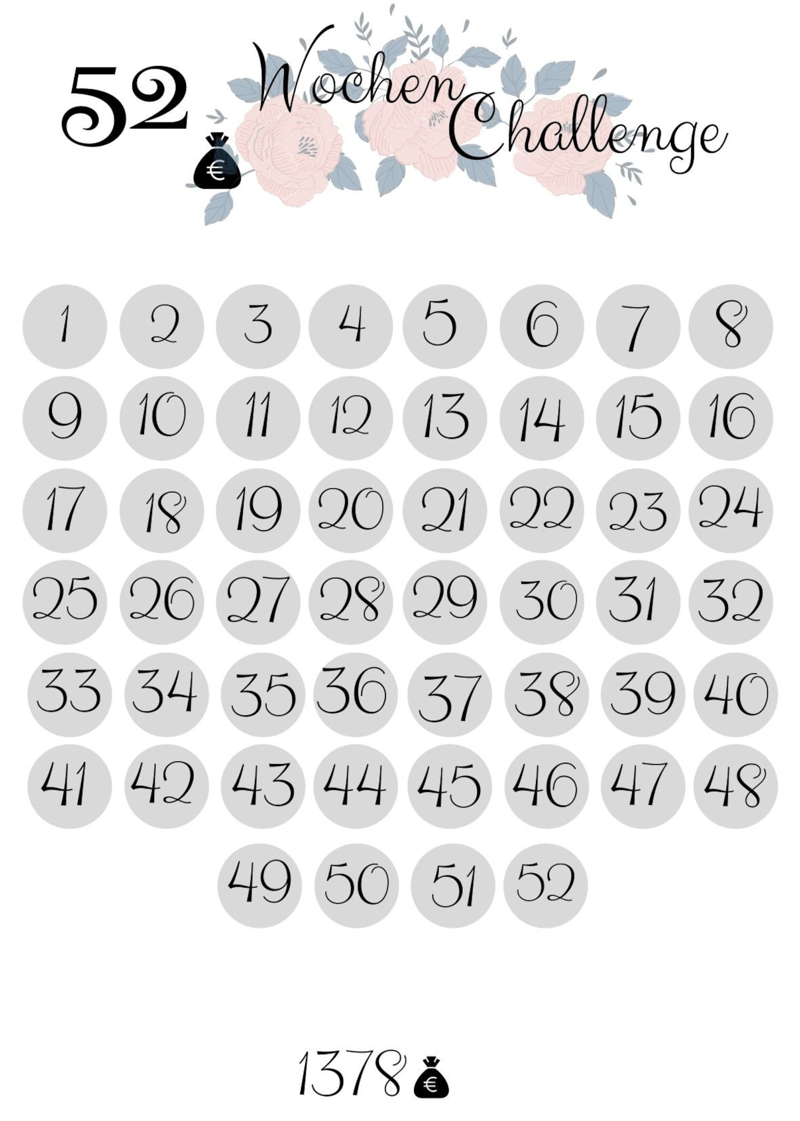 52 Wochen Challenge Sparen Finanzen Bugdet !Passend für den A6 Binder ...