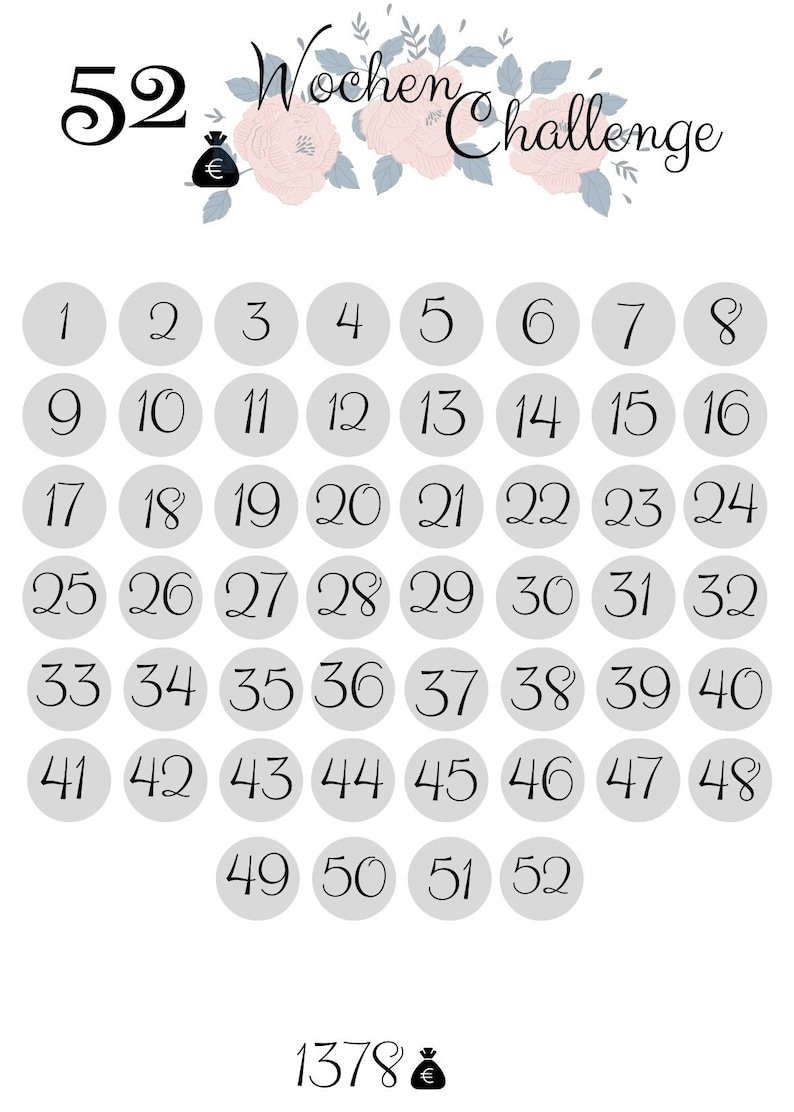 52 Wochen Challenge Sparen Finanzen Bugdet !Passend für den A6 Binder ...