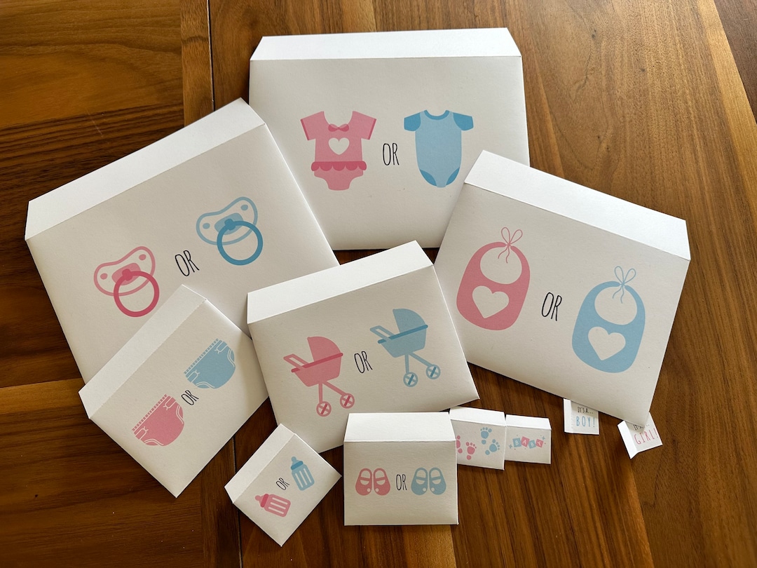 Baby Gender Reveal Gift | 9 Nesting Envelope Mini Tiny Blank Card | Fun ...