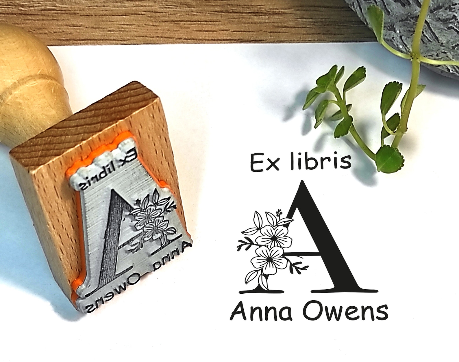 EX LIBRIS STAMP, Monogram Rubber Stamp, Library Stamp Personalized ...