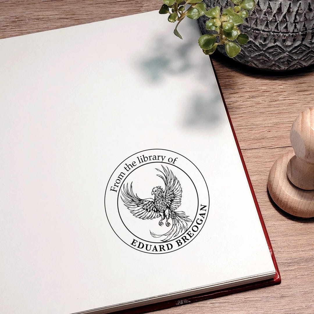 Phoenix Bird Ex Libris Stamp: Personalized Library Stamp for Book ...