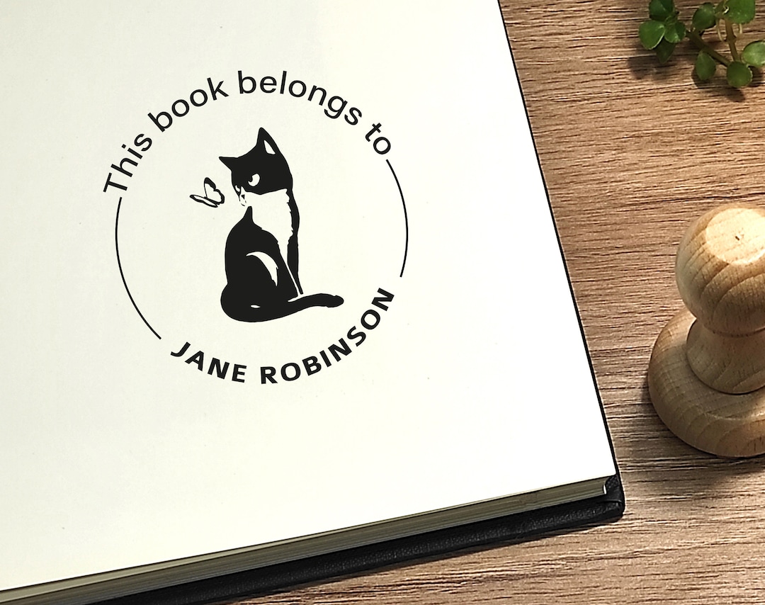 Library Stamp. Personalised Library Stamp. Cat Book Stamp. for Book ...