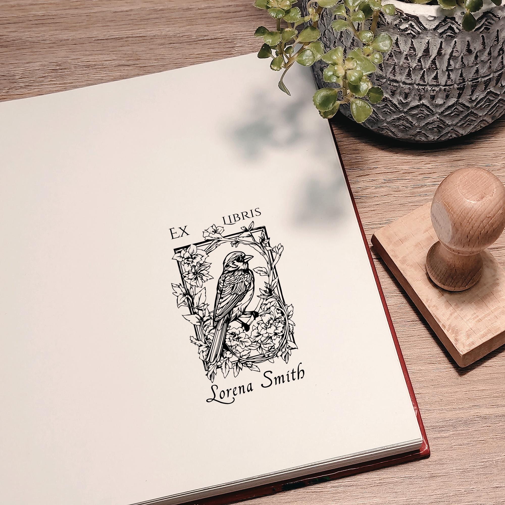 Personalized Ex Libris Stamp: Bird and Flowers Library Stamp - Etsy