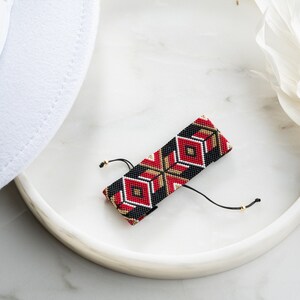 Native Black Red Beaded Bracelet, American Indian Ethnic Cuff, Aztec ...