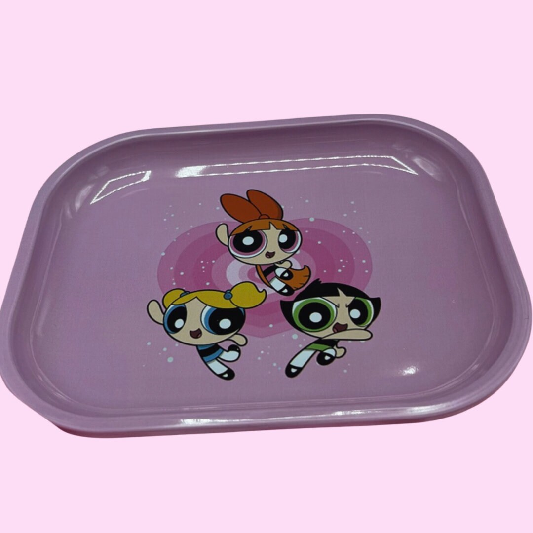 Baby Pink Power Puff Gals Rolling Tray Stoner Gift Metal Rolling Tray ...