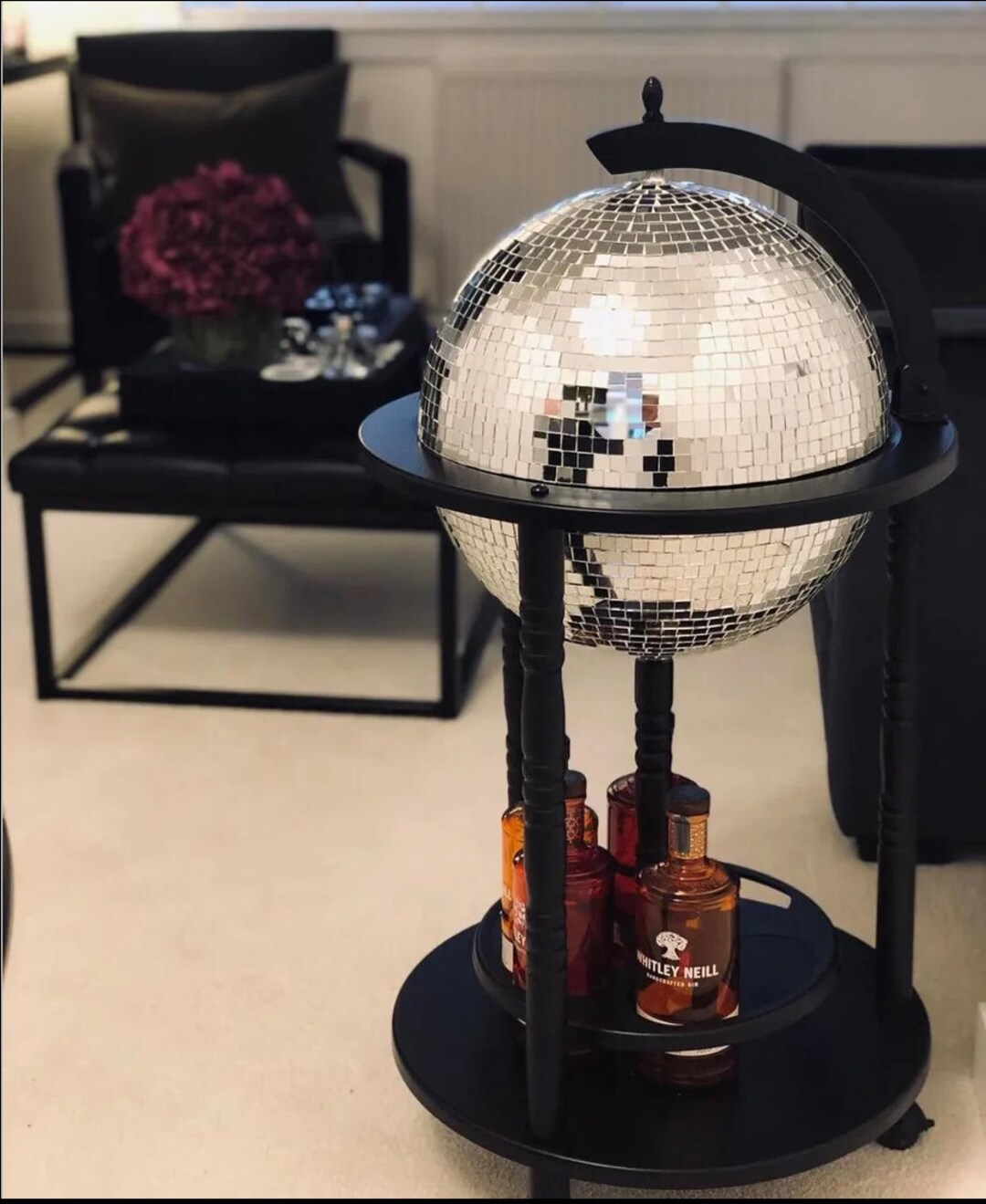 Black Stand/silver Tile Glam Globe Disco Ball Bar Cart - Etsy