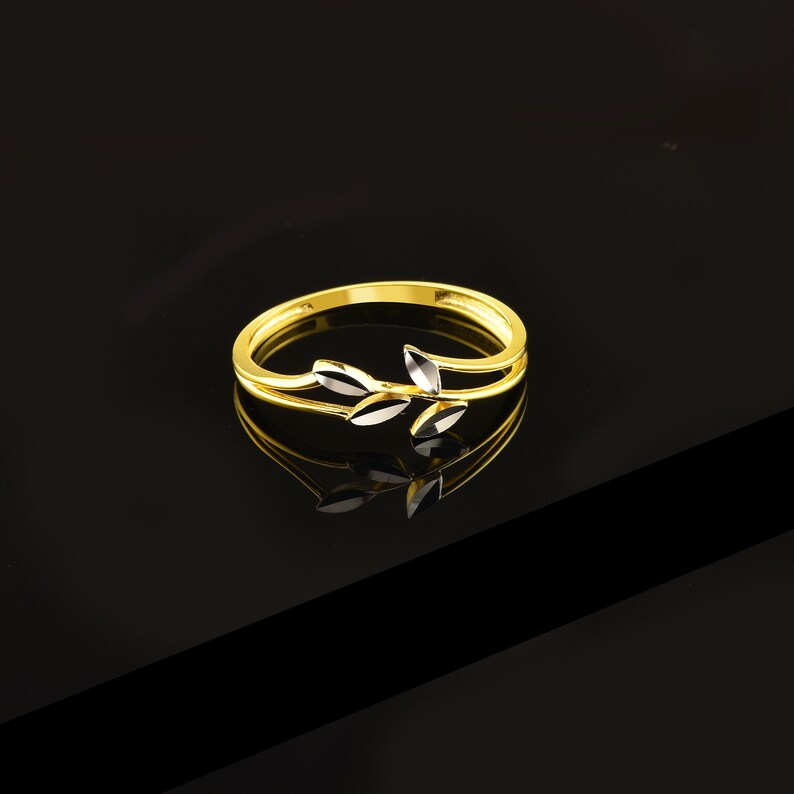 Olive Branch Ring in 10K, 14K, 18K Gold Solid Gold Twig and Leaf Ring Stackable Leaves Rings ...
