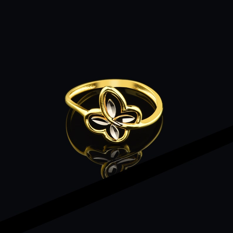 Butterfly Shape 14K Solid Gold Ring • Gold Butterfly Wings Ring • Open ...