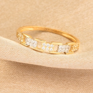 14K Solid Gold Pave Chain Ring • Dainty CZ Chain Link Ring 14k • Mom ...