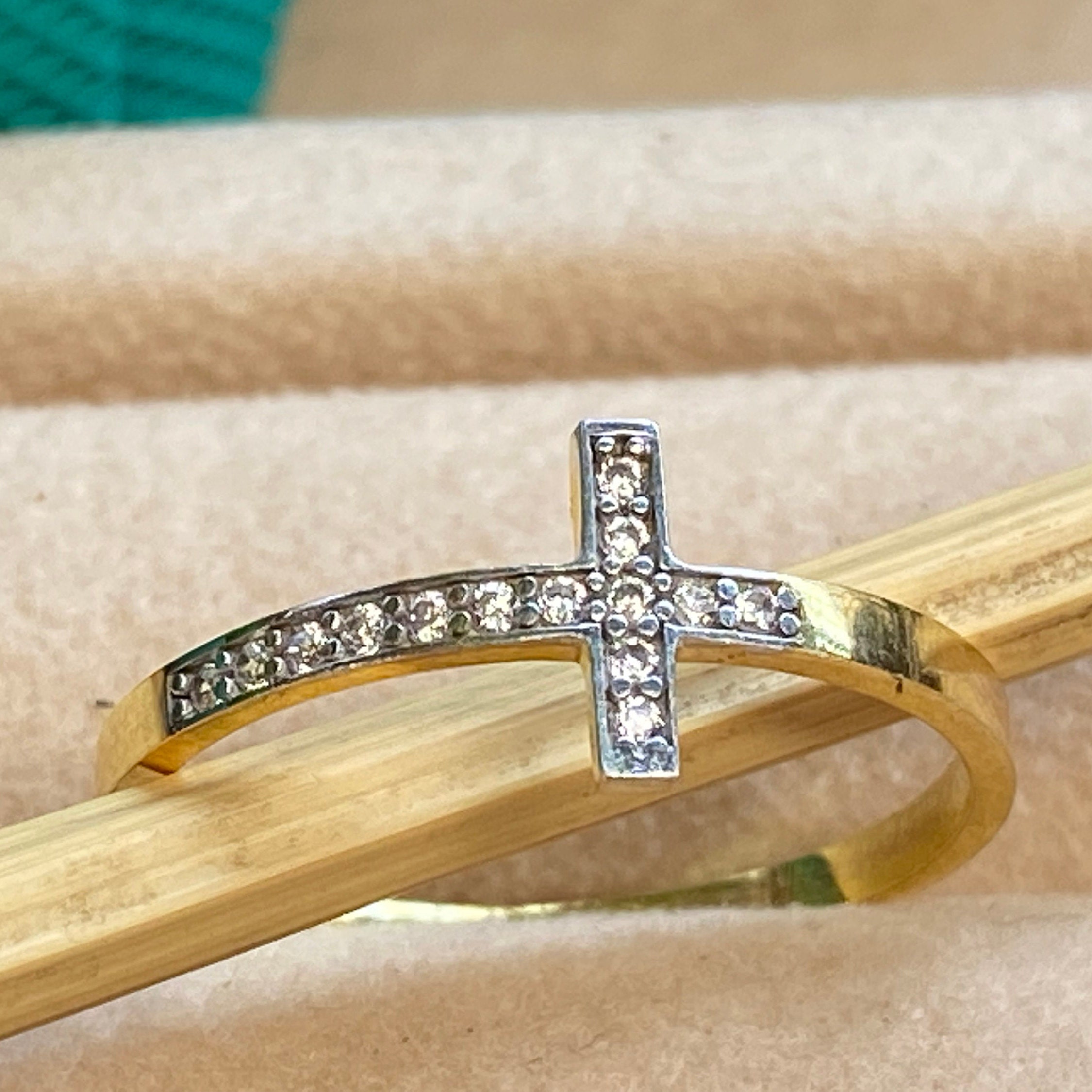 Pave Cross Ring in 14K Gold Solid Gold Cross Ring for Women Valentine's ...