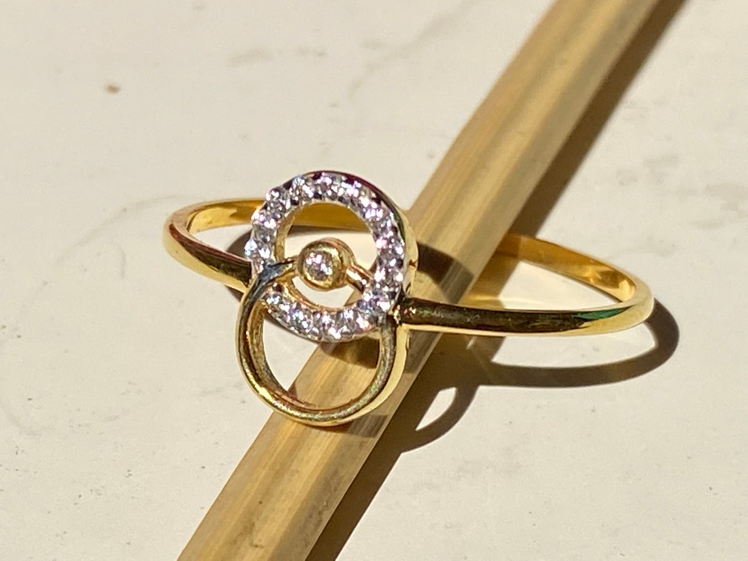 14K Gold Open Circle Ring • Double Circle Ring • Pave Diamond Double ...