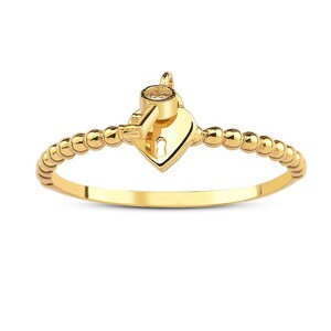 Dangle Key Heart Padlock Ring • 14K Gold Padlock Ring for Girlfriend ...
