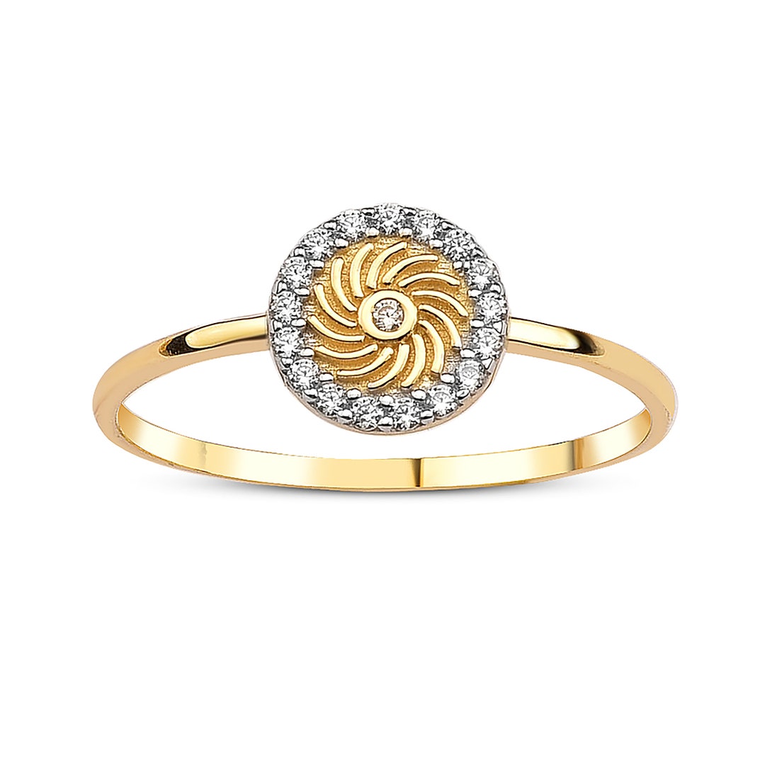 14k Gold Sun Ring • Celestial Halo Ring • Sun Signet Ring for Women ...