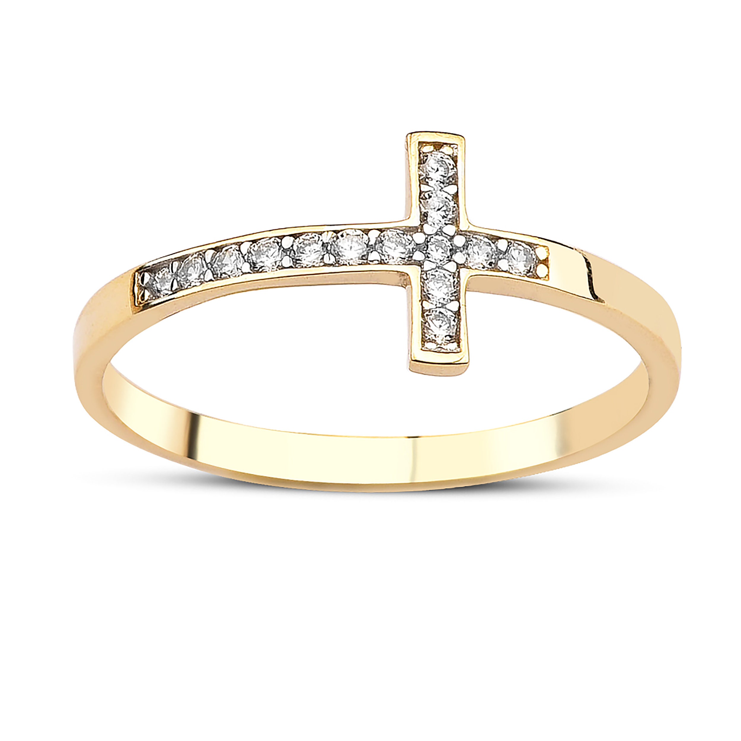 Pave Cross Ring in 14K Gold Solid Gold Cross Ring for Women Valentine's ...