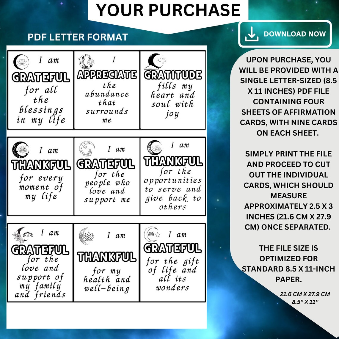 Positive Affirmation Cards for Gratitude: Printable - Etsy