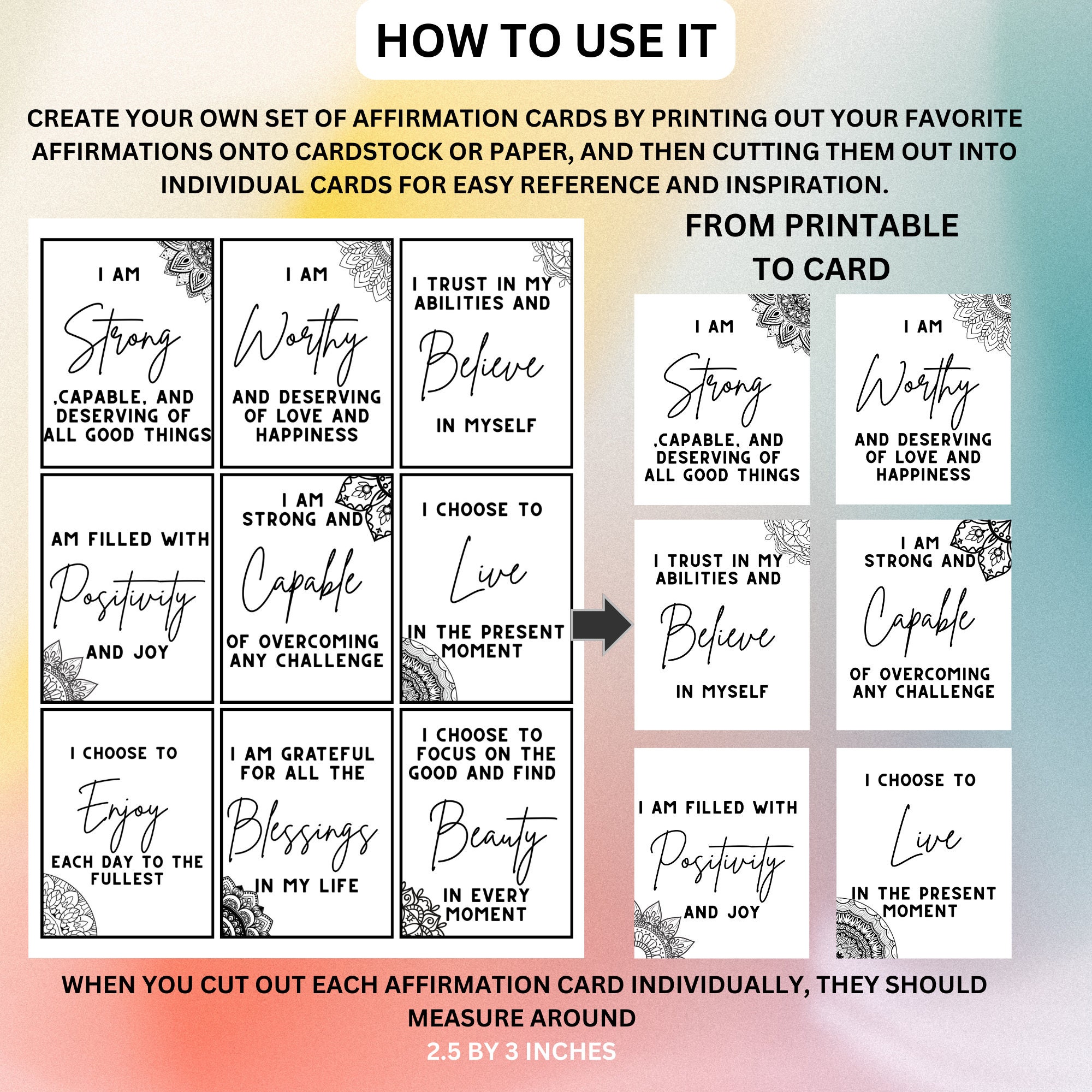 Positive Affirmation Cards for Law of Attraction: Printable Manifesting ...