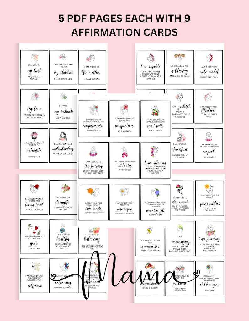 Positive Affirmations to Mothers, Empowering Mom Affirmation Cards ...