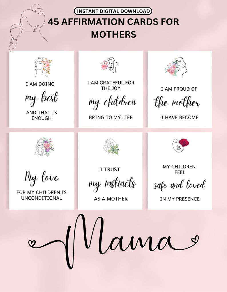 Positive Affirmations to Mothers, Empowering Mom Affirmation Cards ...