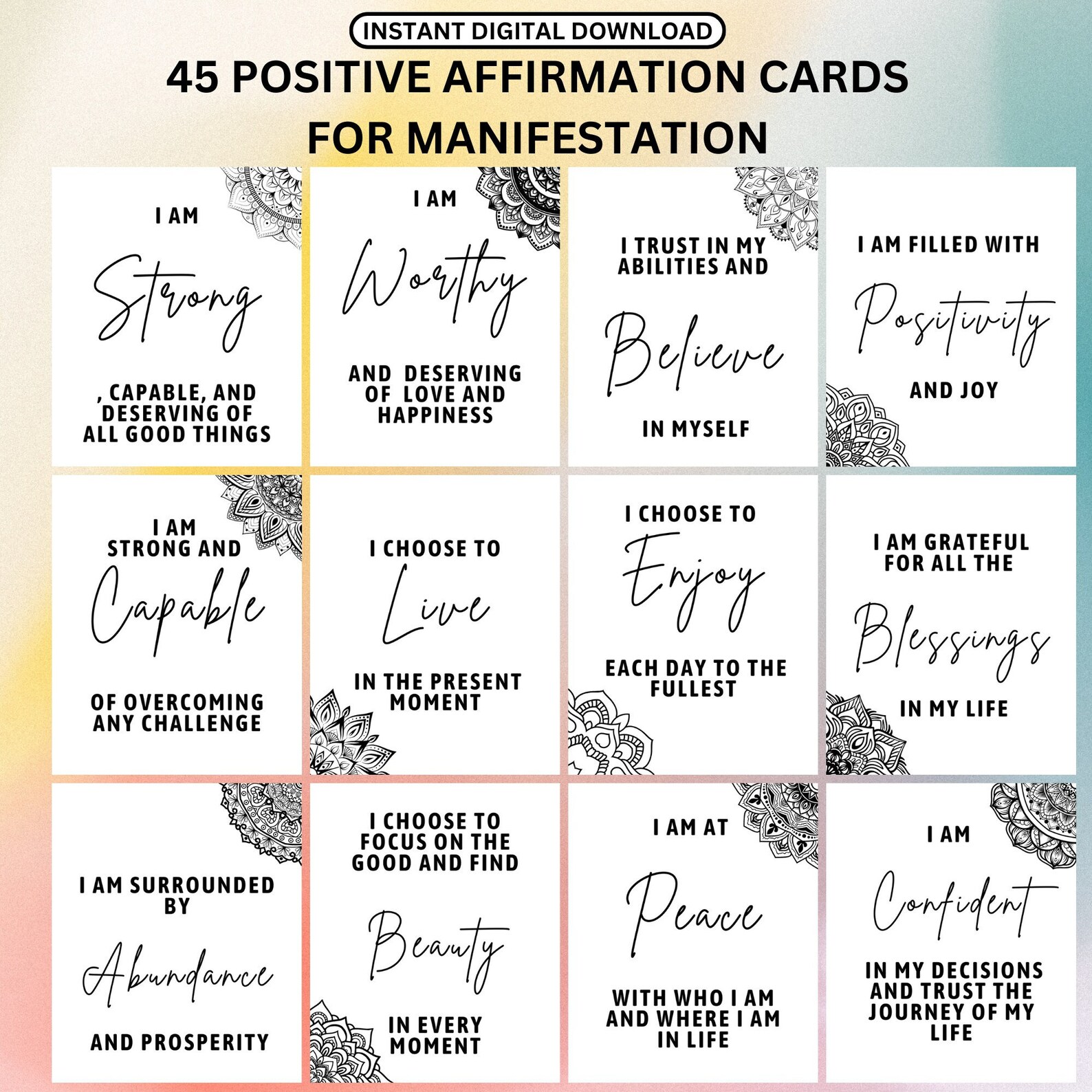 Positive Affirmation Cards for Law of Attraction: Printable Manifesting ...