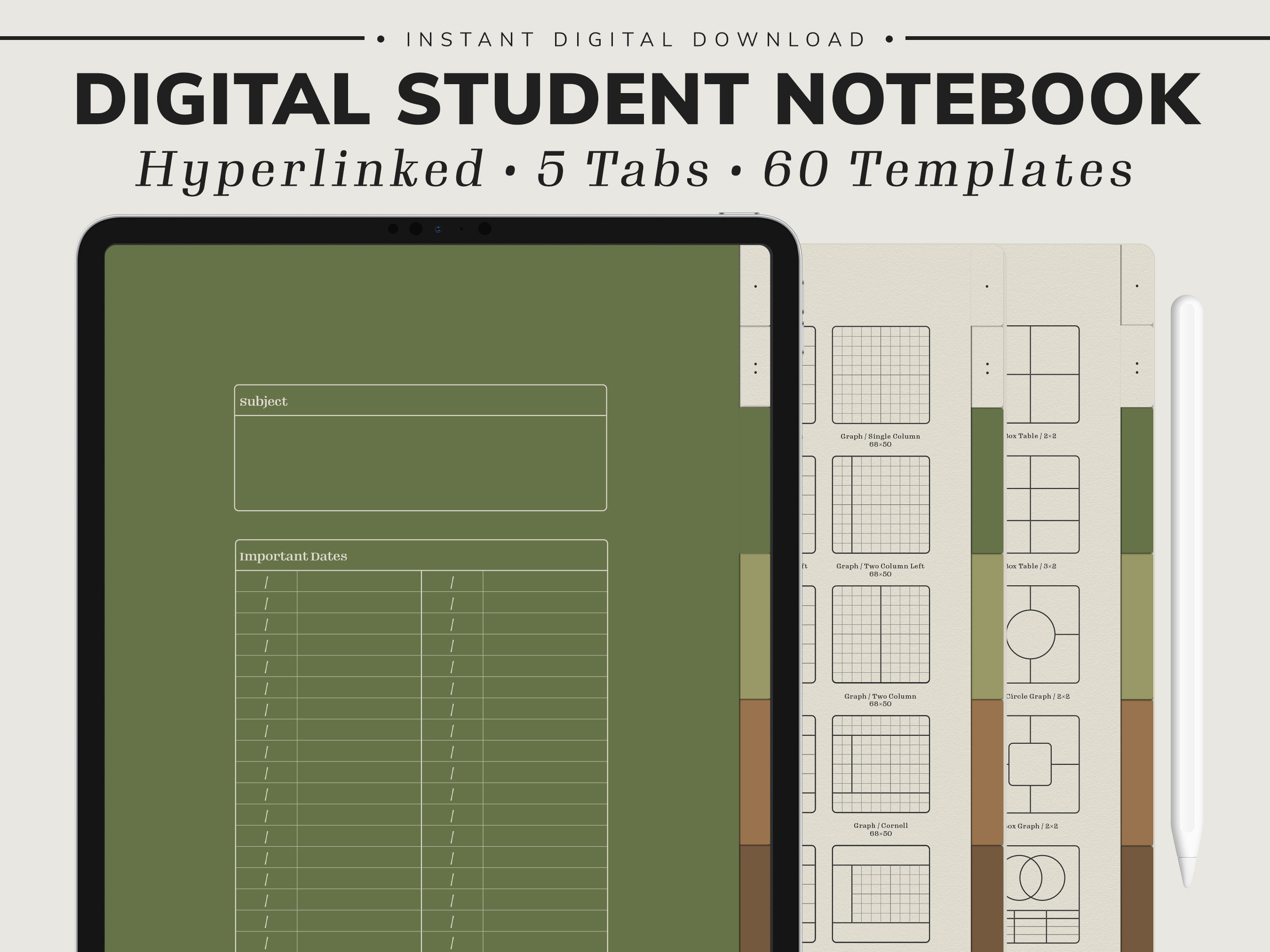 Minimalist Digital Hyperlinked Notebook 60 Templates for iPad & Tablet ...