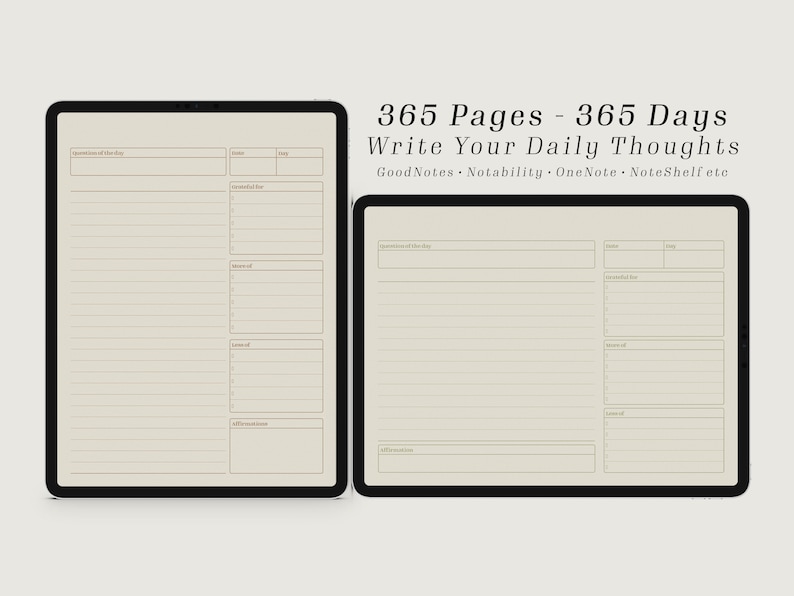 Minimalist Digital Daily Journal Undated 365 Days for iPad & Tablet ...