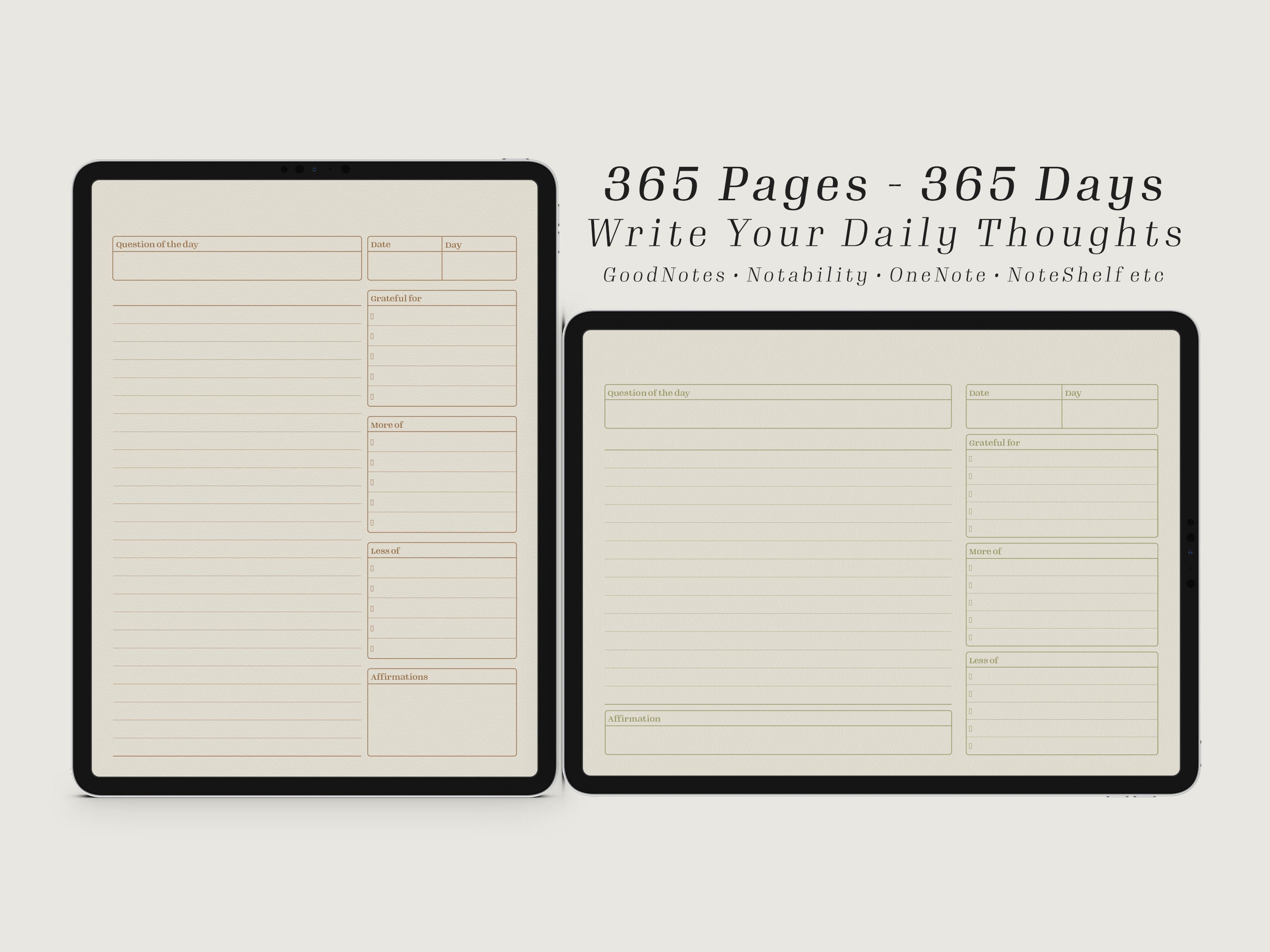 Minimalist Digital Daily Journal Undated 365 Days for iPad & Tablet ...