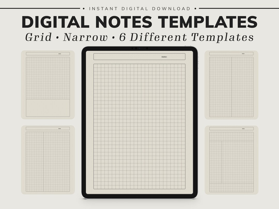 Minimalist Digital Note Templates for iPad & Tablet - Grid, Narrow ...